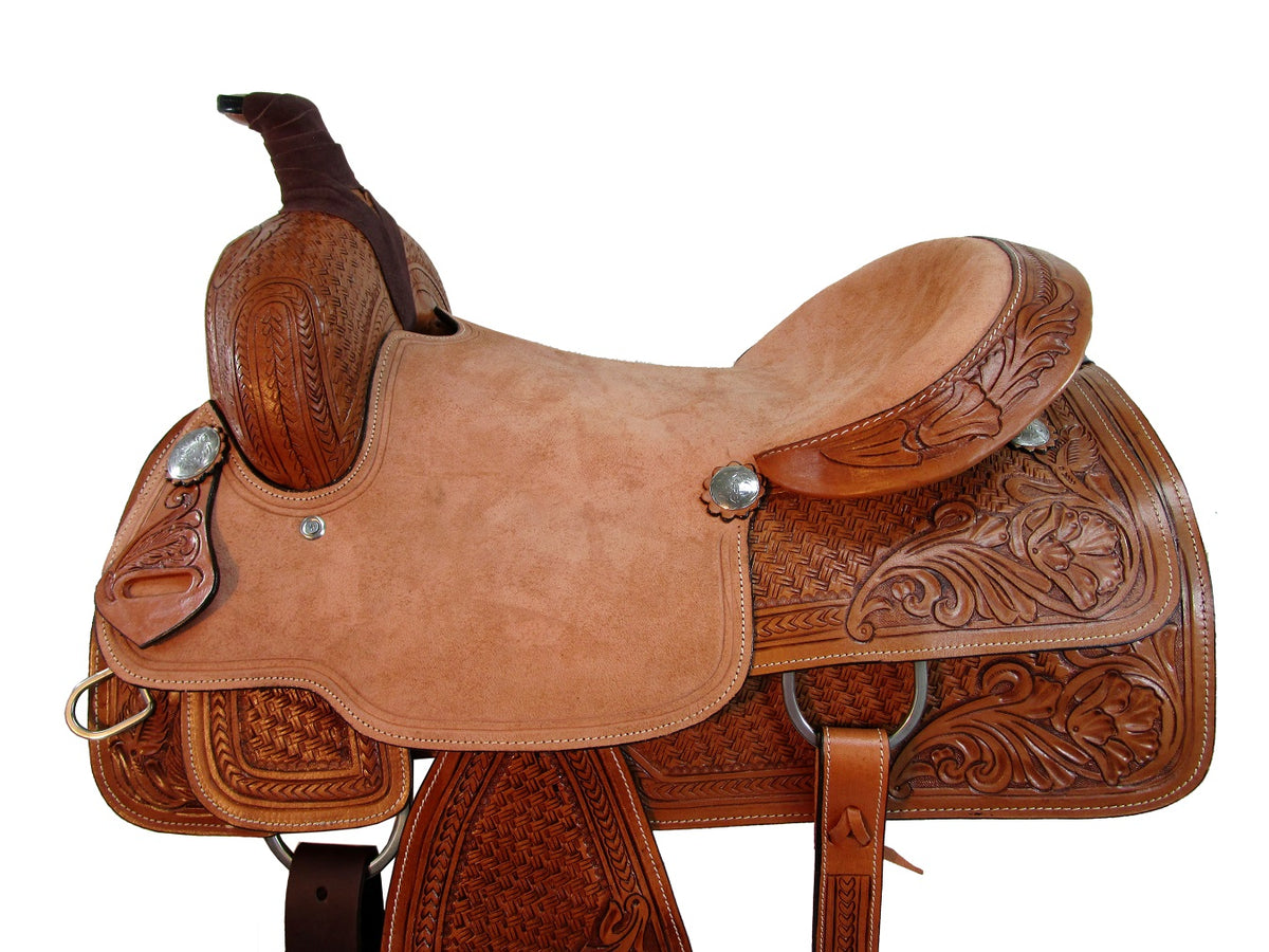 Western Roping Saddle Tooled Leather Ranch Horse Tack 15 16 17 18 ...